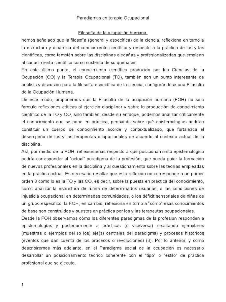 Paradigmas en Terapia Ocupacional | PDF | Terapia ocupacional | Paradigma