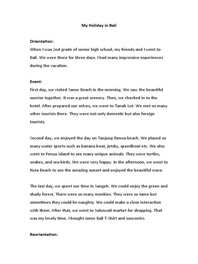 Recount Text My Holiday in Bali | PDF | Travel | Science & Mathematics