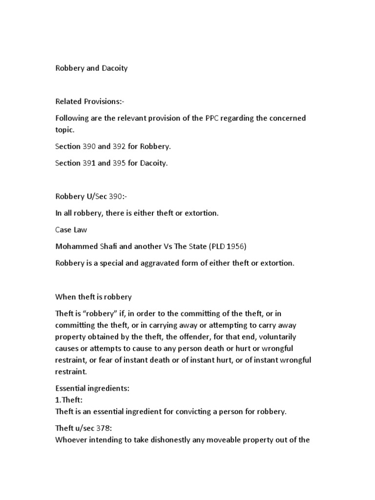 Robbery Dacoity | PDF | Theft | Robbery