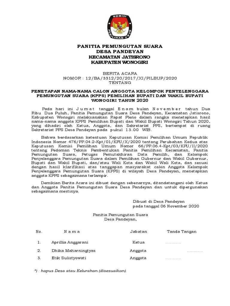 FORM BA Penetapan KPPS | PDF