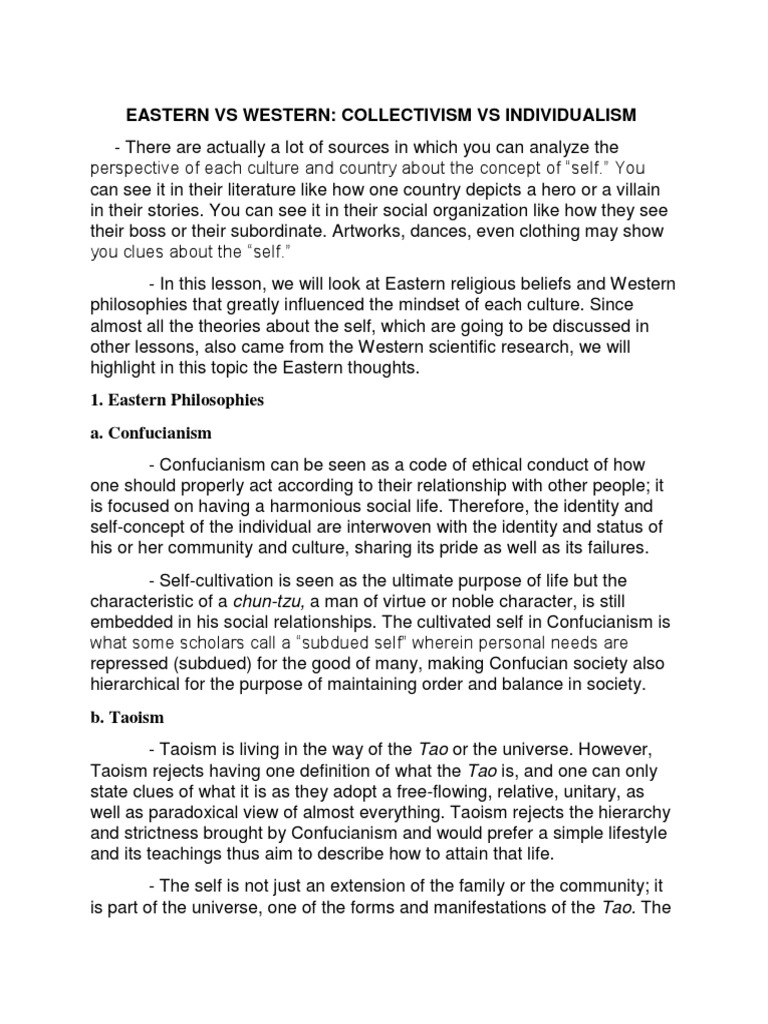 Eastern Vs Western: Collectivism Vs Individualism: Chun-Tzu | PDF ...