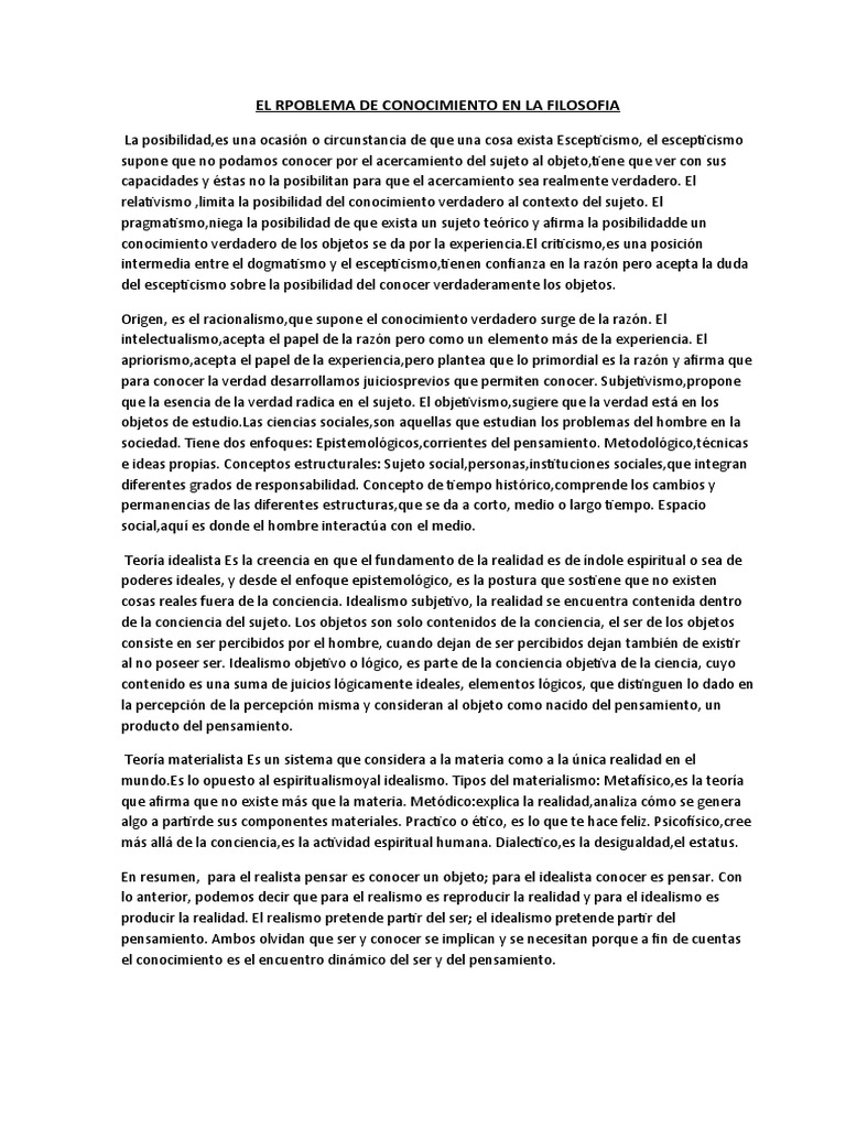 EL RPOBLEMA DE CONOCIMIENTO EN LA FILOSOFIA Ucv | PDF | Realismo filosófico | Realidad