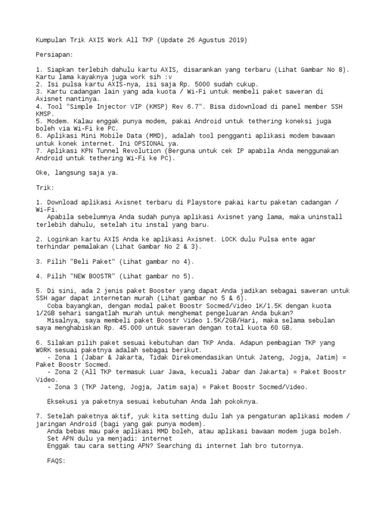 Trik Untuk Simcard AXIS All TKP | PDF