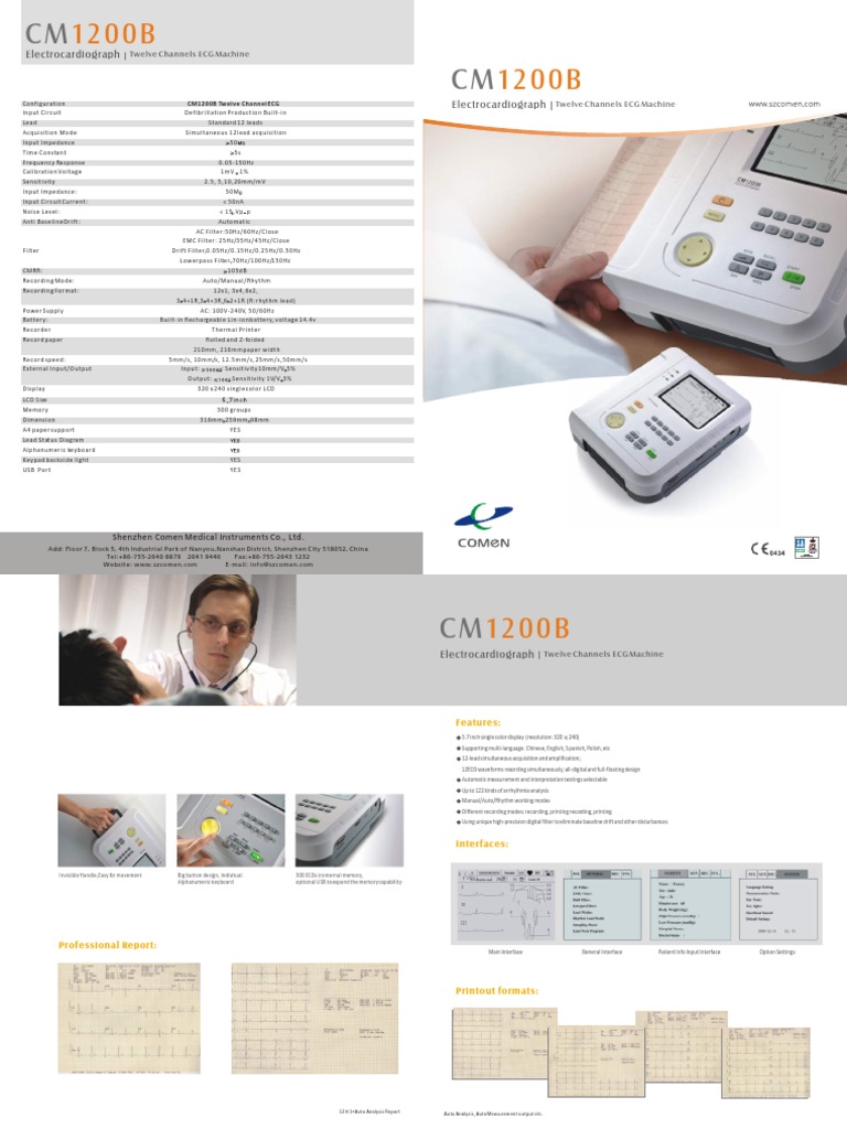 CM1200B ECG Data Shee | PDF | Electrocardiography | Electrical Engineering