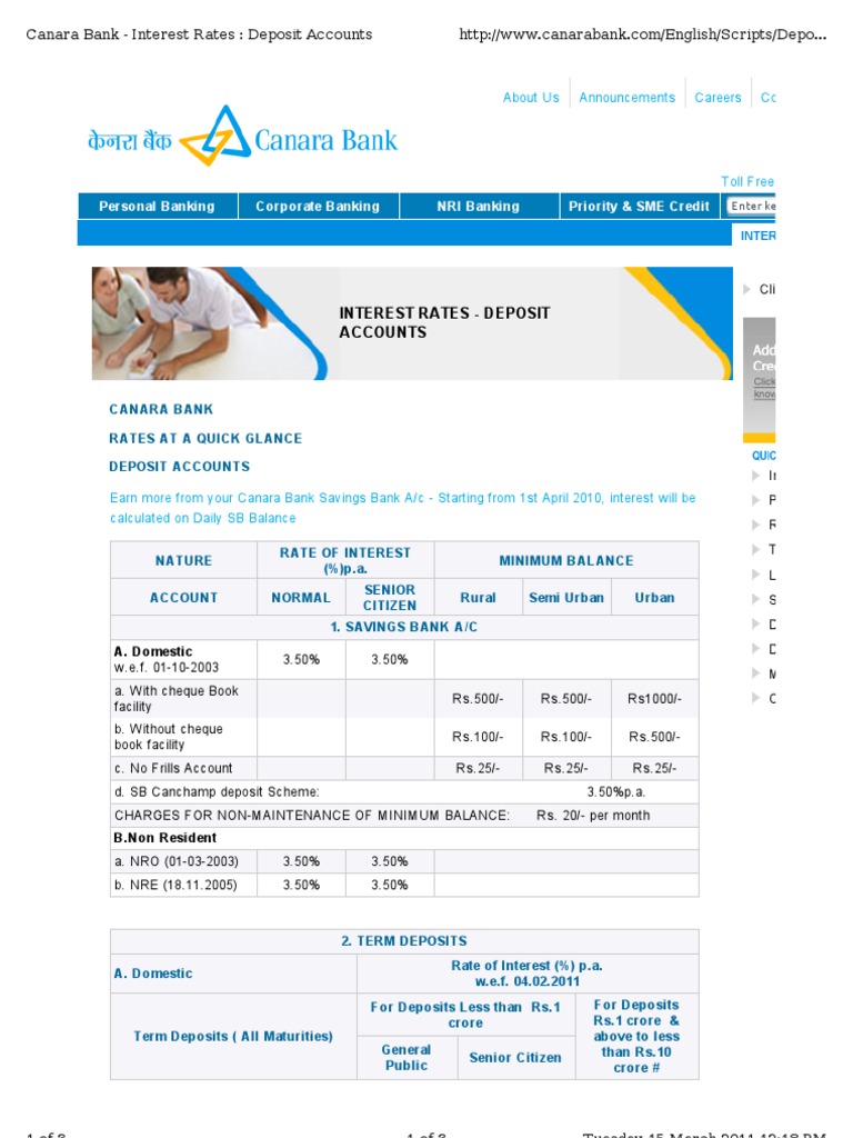 Canara Bank Deposit Rates | PDF | Australian Dollar | Deposit Account