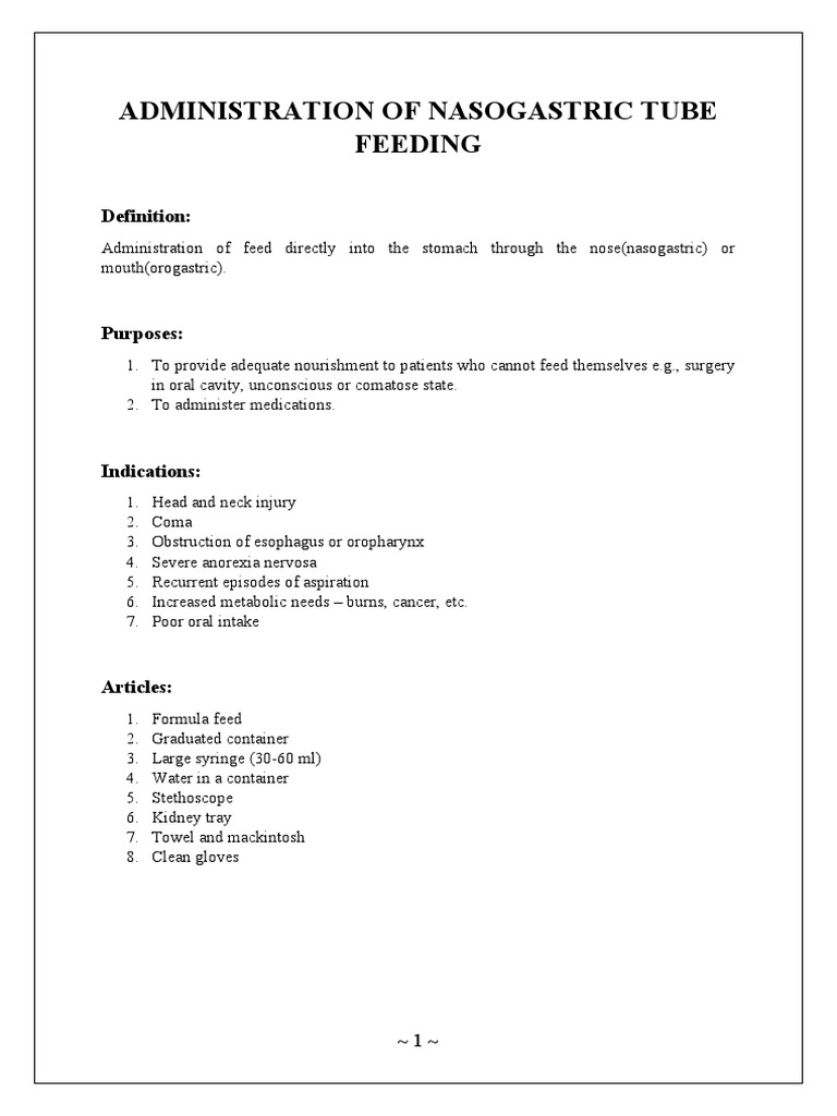Nasogastric Tube Feeding Procedure | PDF | Stomach | Gastroenterology