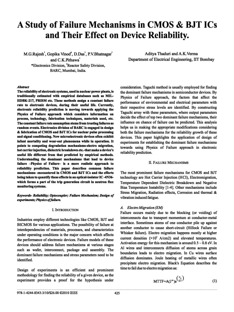 A Study of Failure Mechanisms in CMOS & BJT ICs and Their Effect On ...
