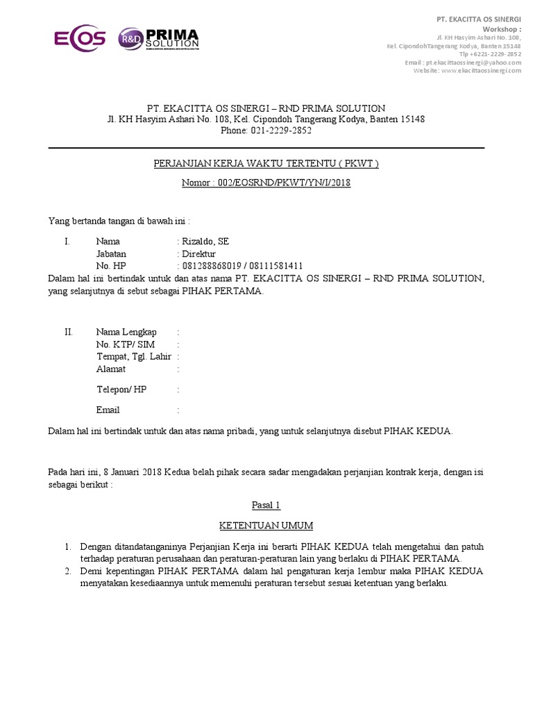 Kontrak Kerja Karyawan RND - EOS | PDF