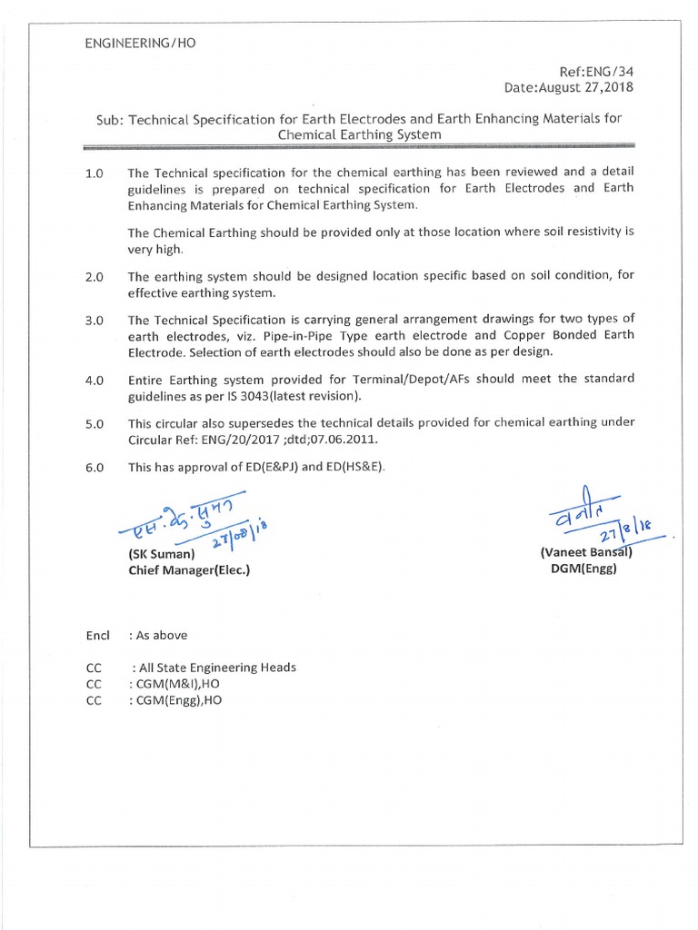 Tech. Spec. For Chemical Earthing | PDF