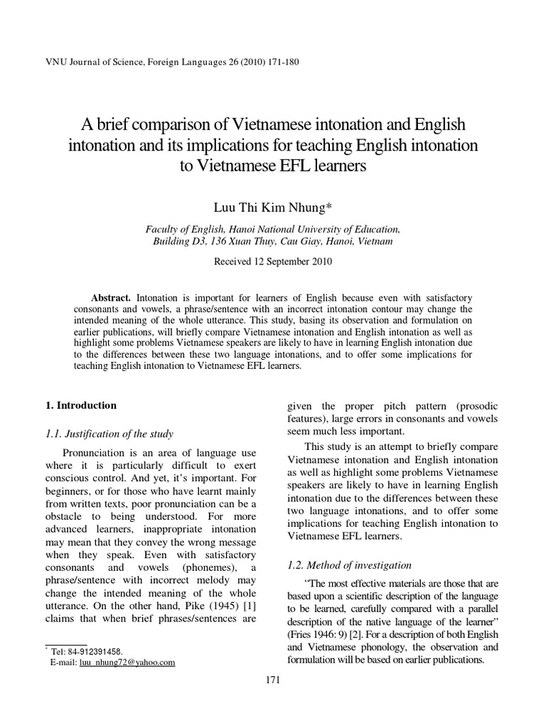 A Brief Comparison of Vietnamese Intonation and English Intonation and ...