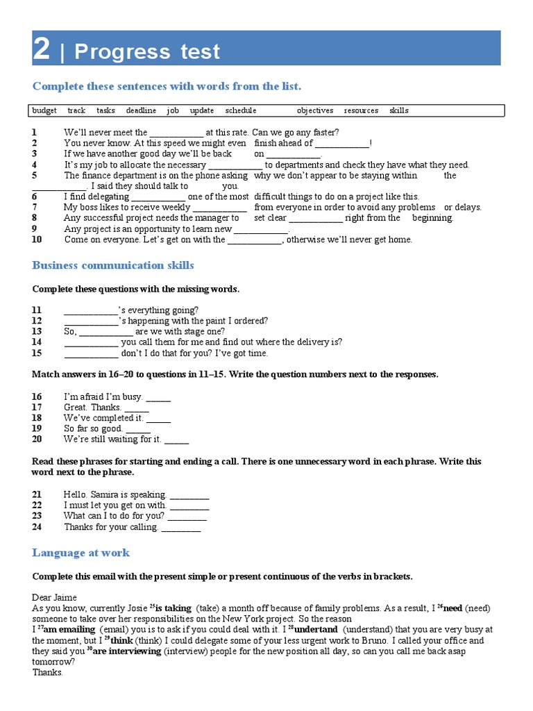 Progress Test: Complete These Sentences With Words From The List | PDF ...