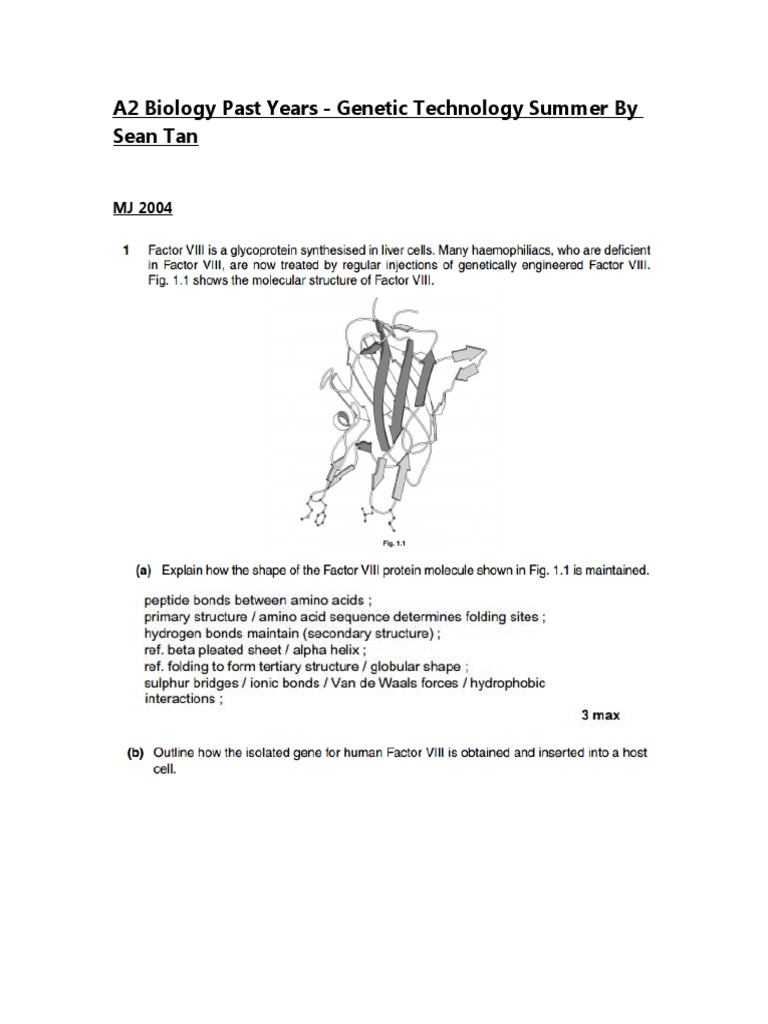 A2 Biology Past Years - Genetic Technology Summer by Sean Tan | PDF