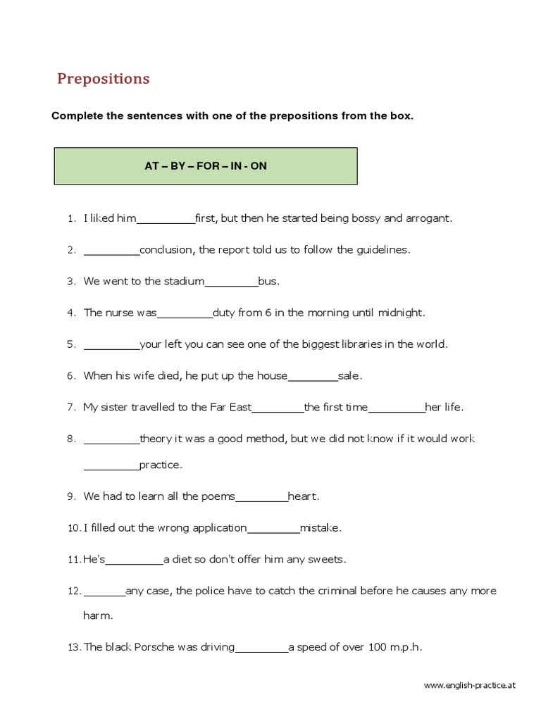Prepositions Practice Exercises | PDF | Mystery, Thriller & Crime Fiction