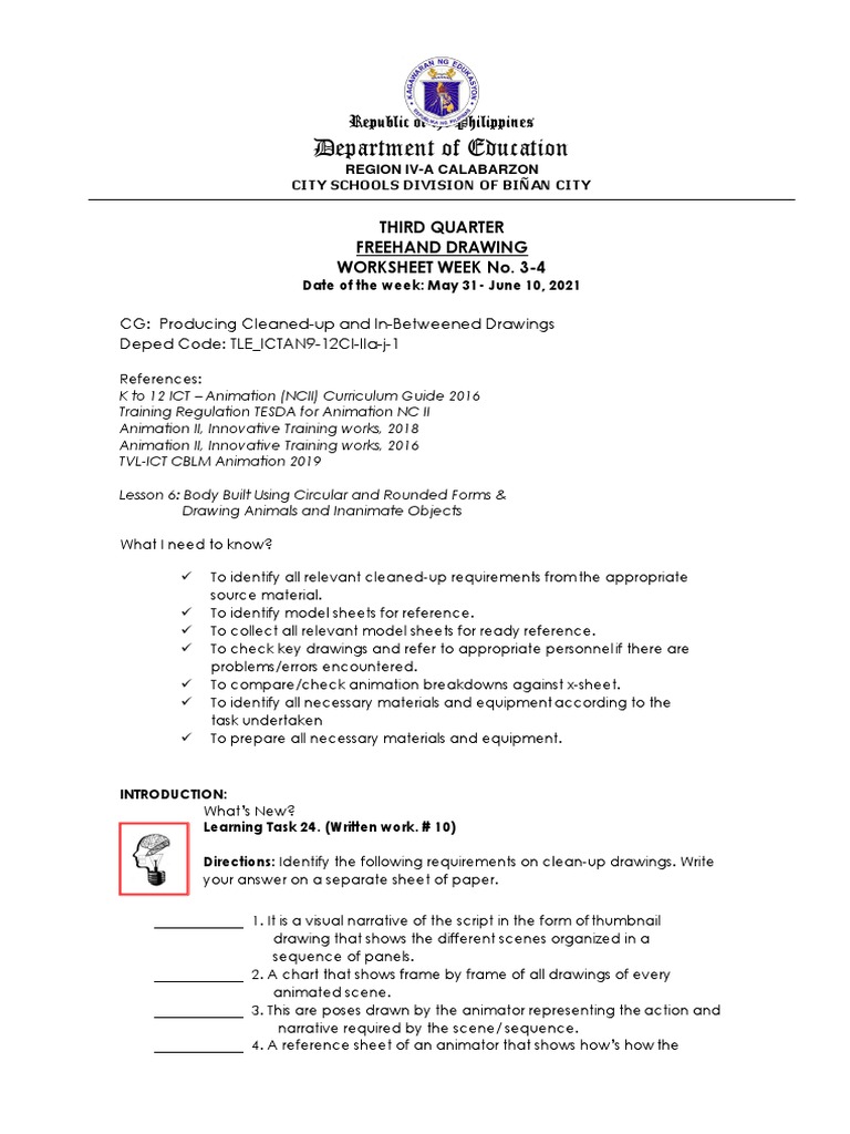 Freehand Drawing - Animation - Worksheet No, 5 - 6 - 4th Quarter | PDF ...