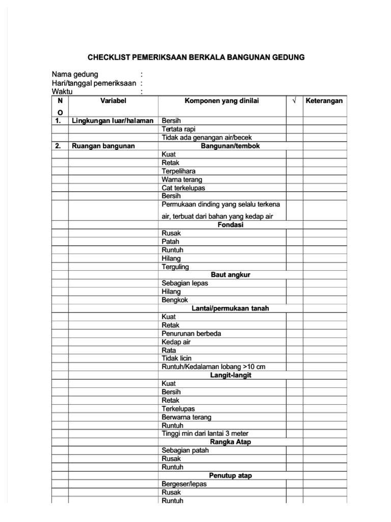 Checklist Pemeriksaan Berkala Bangunan Gedung | PDF