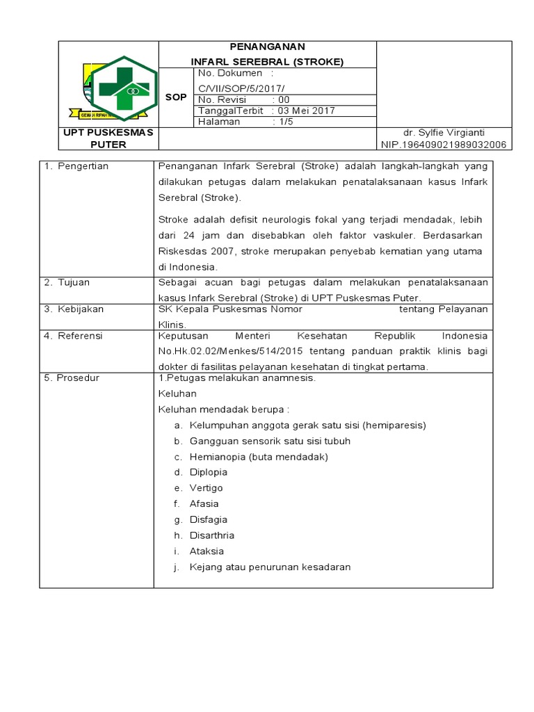 64.sop Infark Serebral (Stroke) | PDF
