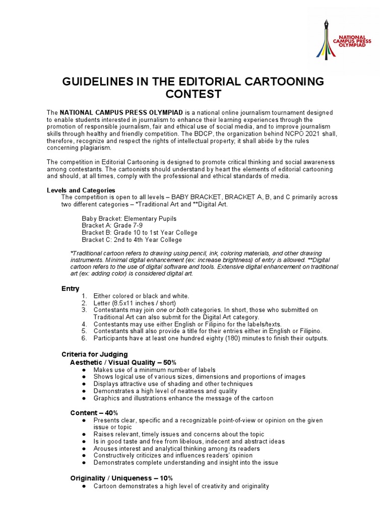 Editorial Cartooning Contest Guidelines | PDF | Journalism | Digital Camera
