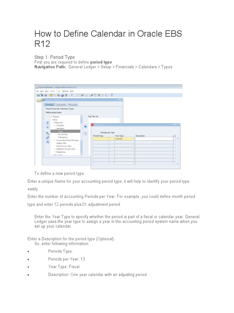 Defining Oracle EBS Accounting Calendar | PDF | Fiscal Year | Computing