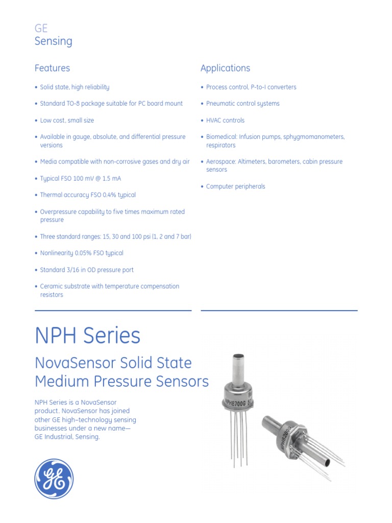 NPH Series: Novasensor Solid State Medium Pressure Sensors | PDF ...