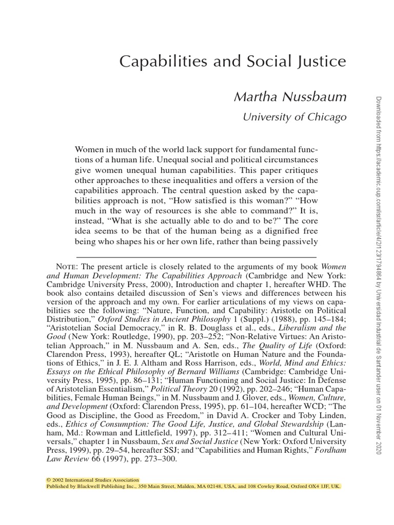 Capabilities and Social Justice-Nussbaum | PDF | John Rawls | Human Nature