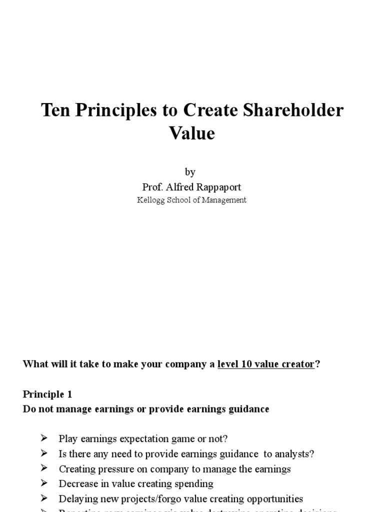 Ten Principles To Create Shareholder Value | Share Repurchase | Mergers ...