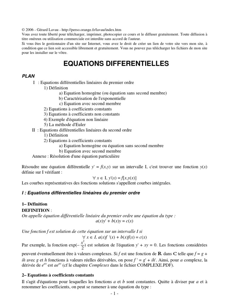 EQUATIONS DIFFERENTIELLES