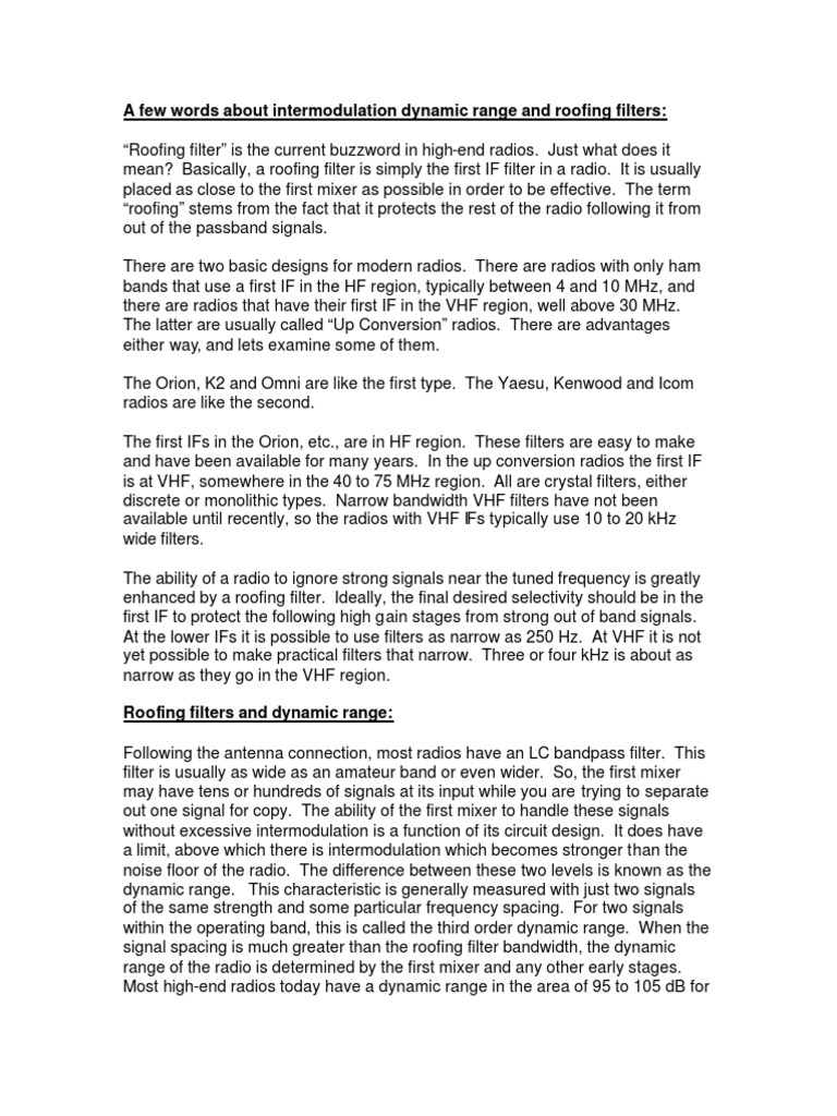 A Few Words About Intermodulation Dynamic Range and Roofing Filters ...