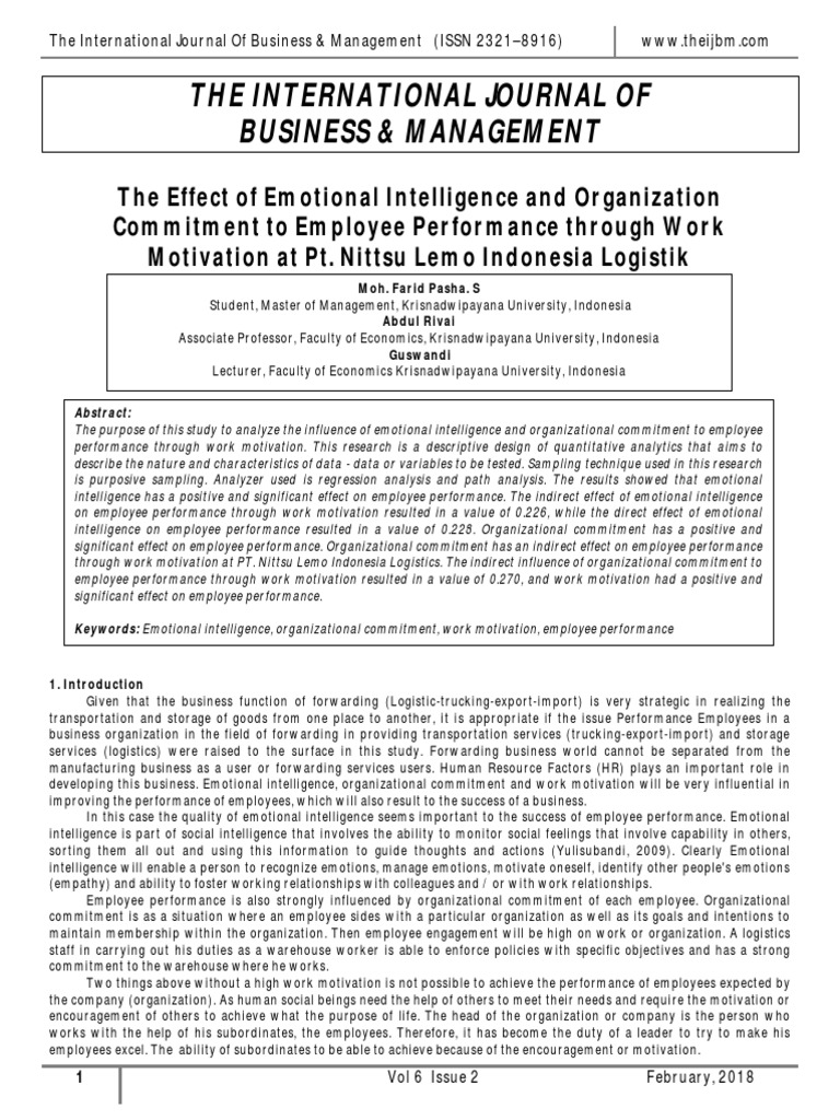 The Effect of Emotional Intelligence and Organization Commitment To ...