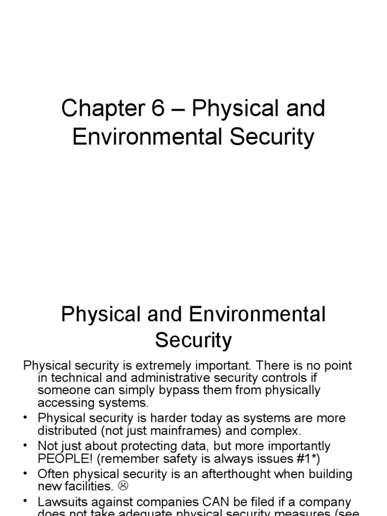 Chapter 6 - Physical and Environmental Security | PDF | Physical Security