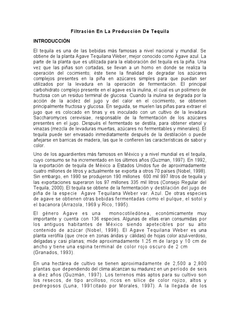 Filtración En La Producción De Tequila | PDF | Filtración | Química