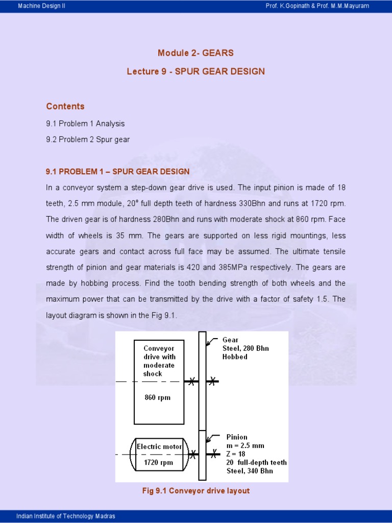 Lecture 9 - Spur Gear Design | PDF | Gear | Strength Of Materials