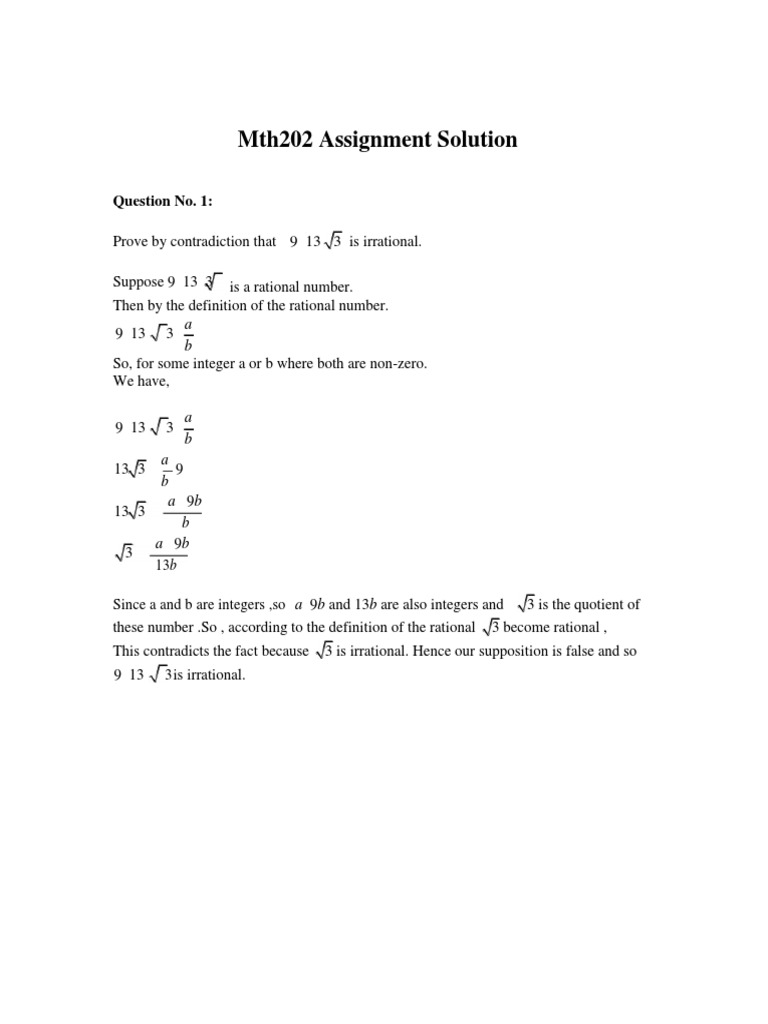 Mth202 Assignment Solution: Question No. 1 | PDF