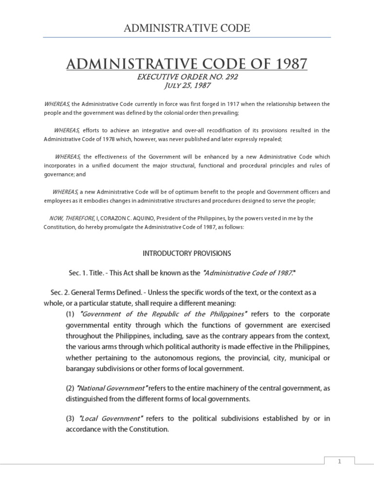 Administrative Code of 1987 | Download Free PDF | Constitutional ...