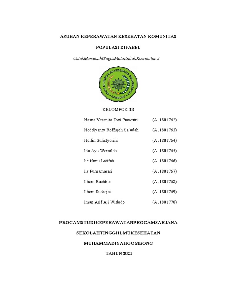 Asuhan Keperawatan Kesehatan Komunitas Difabel-Kel 3 | PDF | Pengembangan Diri | Kesehatan Holistik