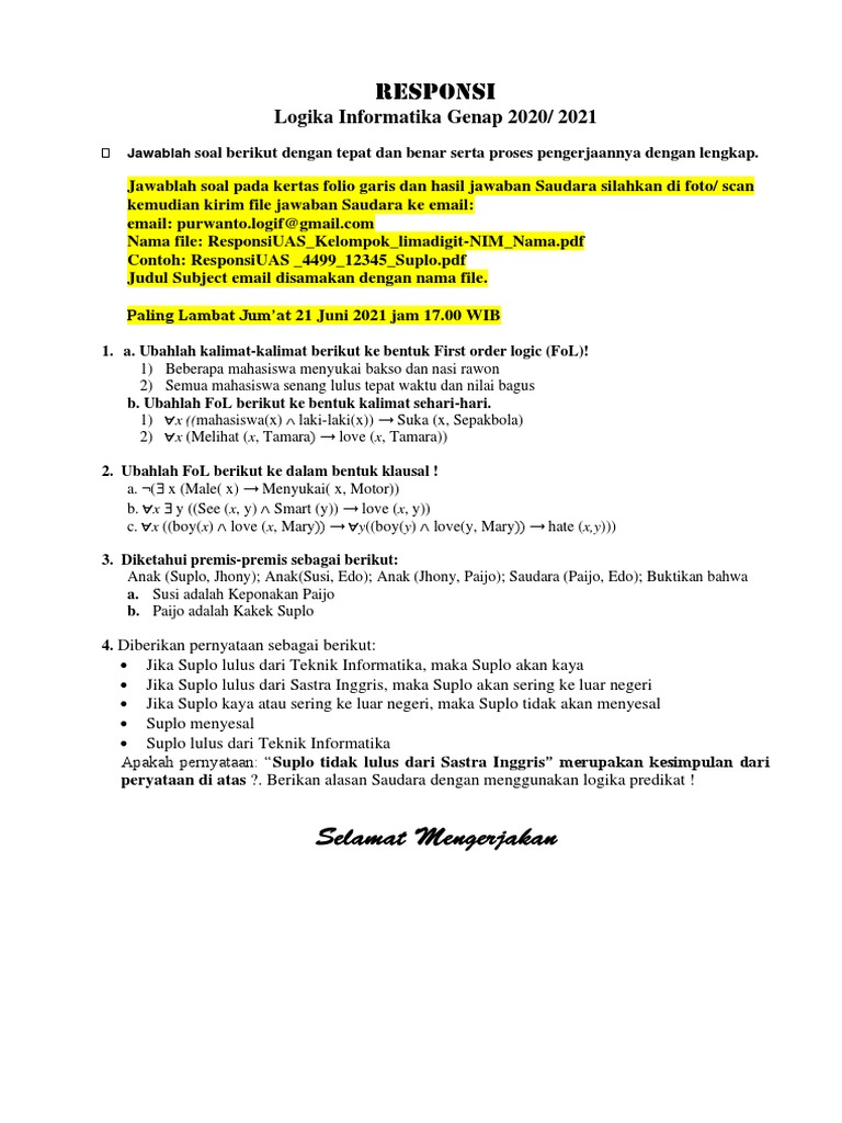 Responsi UAS Logika Informatika Genap 2020-2021 | PDF