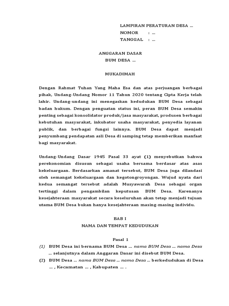 FDPB-004 Format AD ART Bumdes 2021 | PDF