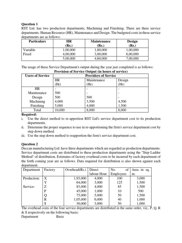 RST Ltd service department cost reapportionment methods | PDF | Sales ...