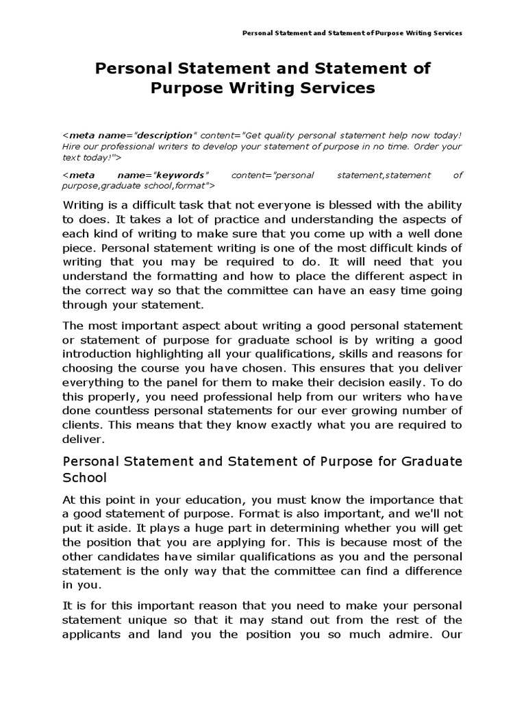 Personal Statement and Statement of Purpose Writing Services | PDF ...