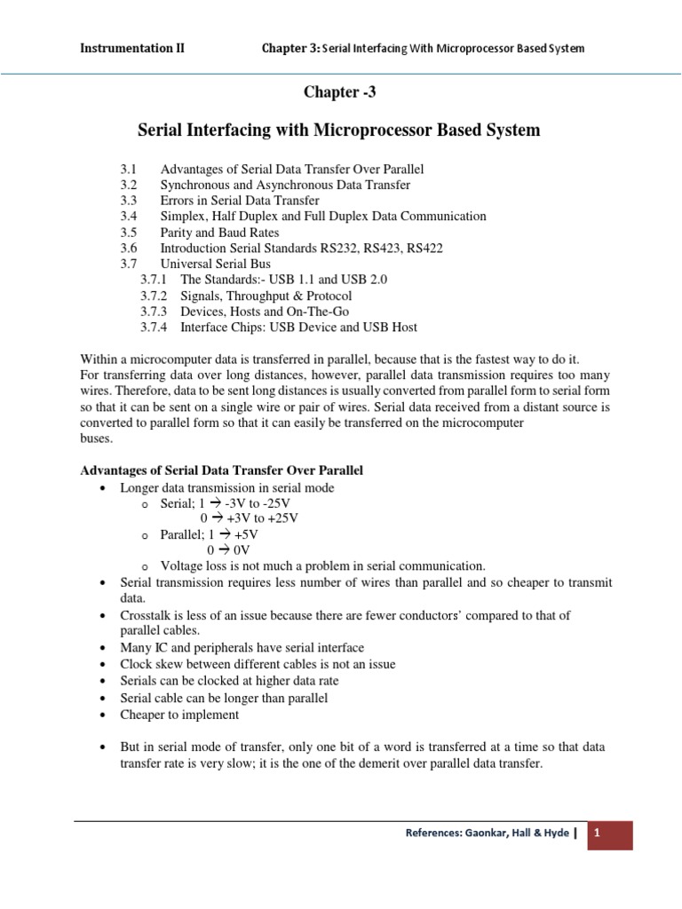 Chapter 3 - Serial Interfacing With Microprocessor Based System | PDF | Usb | Data Transmission