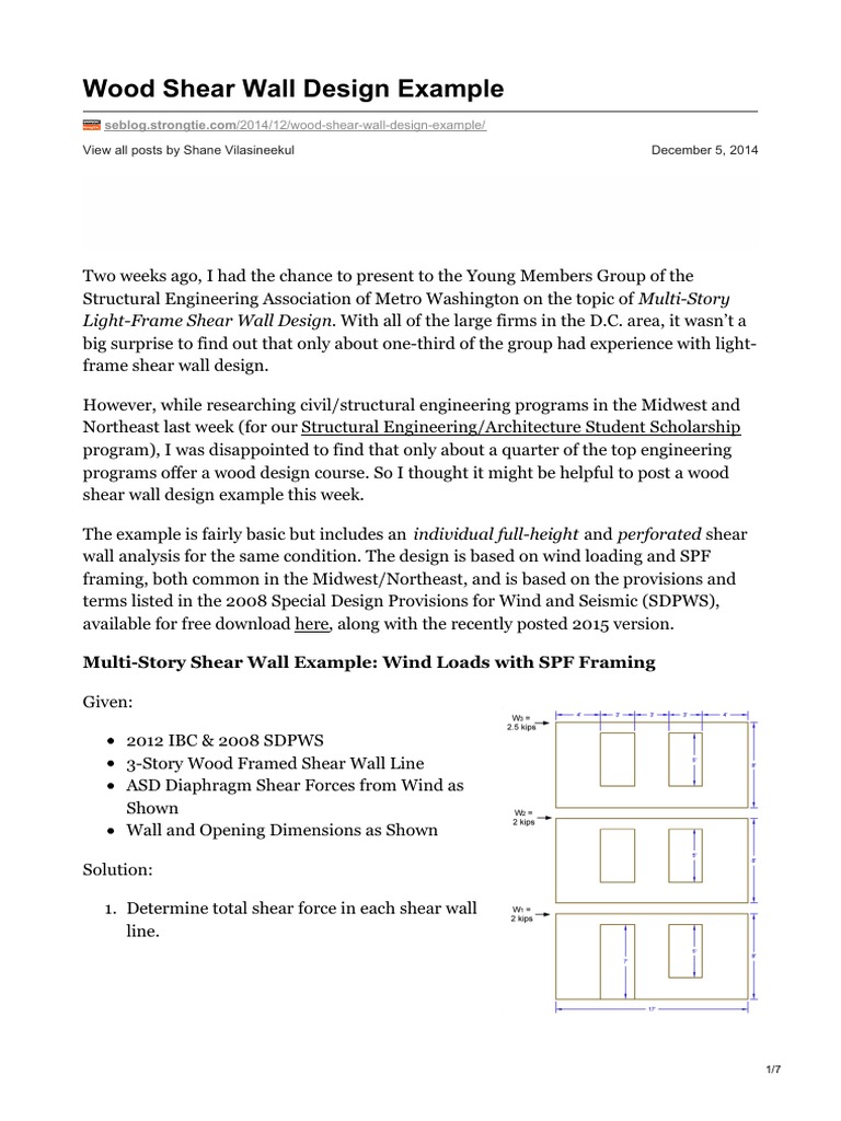 Wood Shear Wall Design Example | PDF | Framing (Construction) | Wall