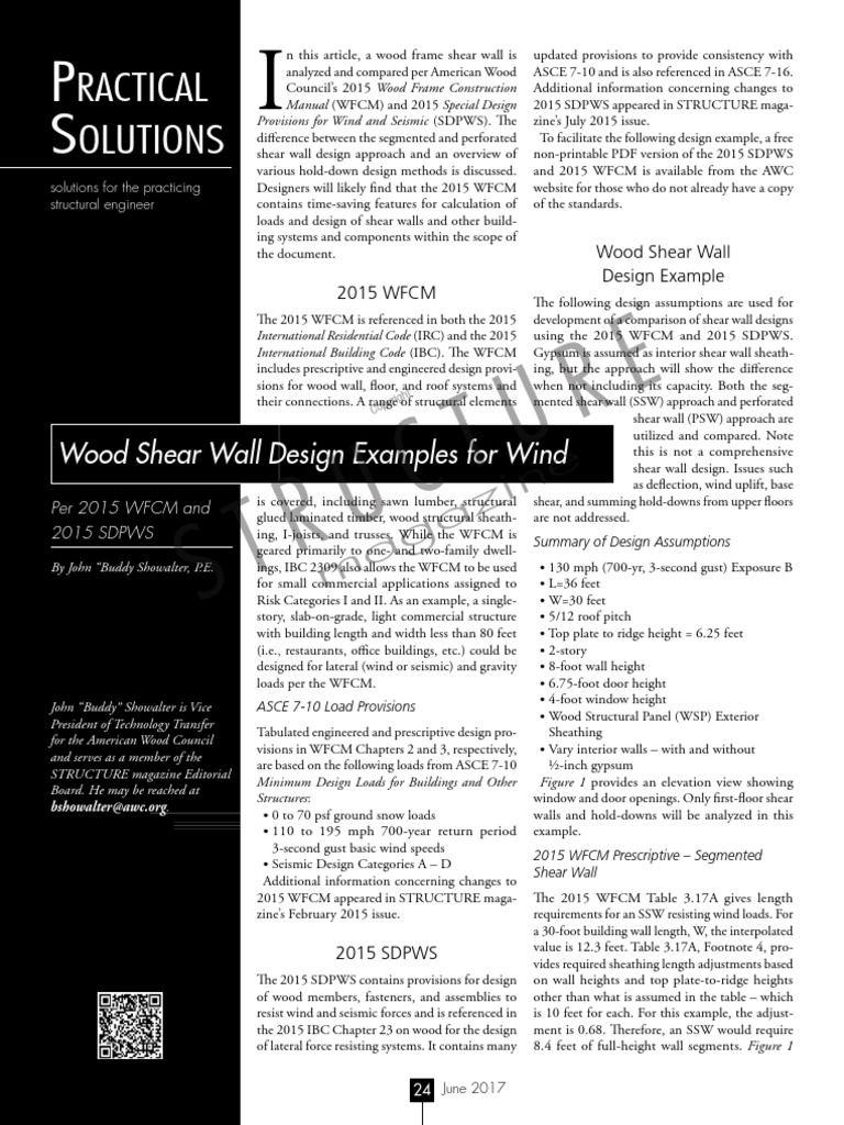 Wood Shear Wall Design Examples For Wind | PDF | Wall | Lumber