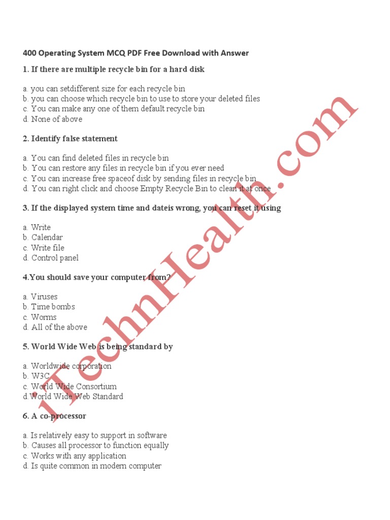 400 Operating Systems MCQ WIth Answers | PDF | Operating System | Microsoft Windows