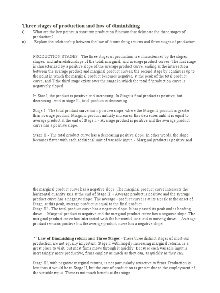 Three Stages of Production and Law of Diminishing | PDF | Slope ...