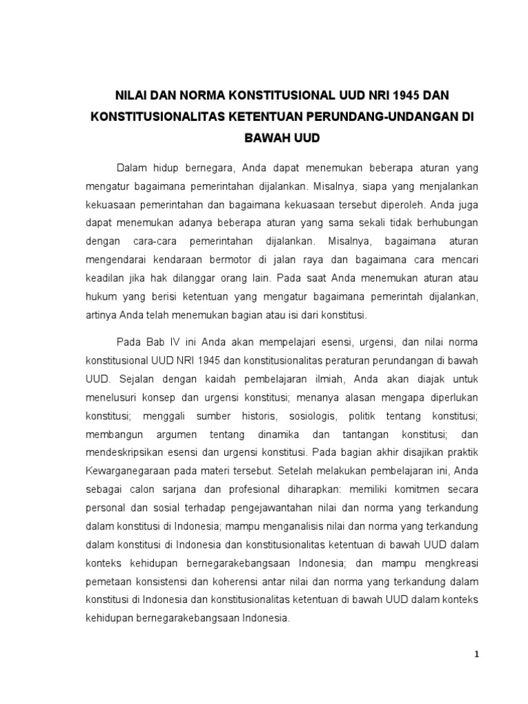 MKLH - Semester 2 - NILAI DAN NORMA KONSTITUSIONAL UUD NRI 1945 | PDF ...