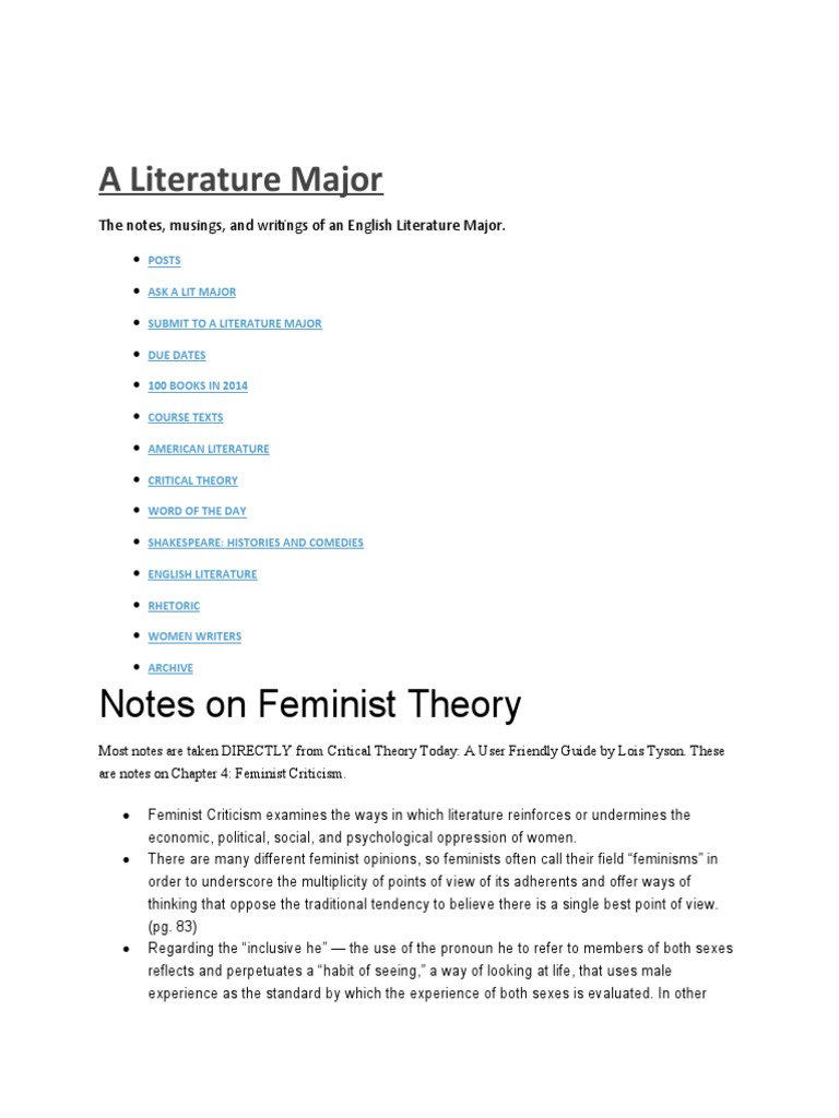 A Literature Major: Notes On Feminist Theory | Download Free PDF ...