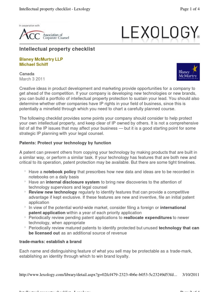 IP Checklist | Trademark | Intellectual Property