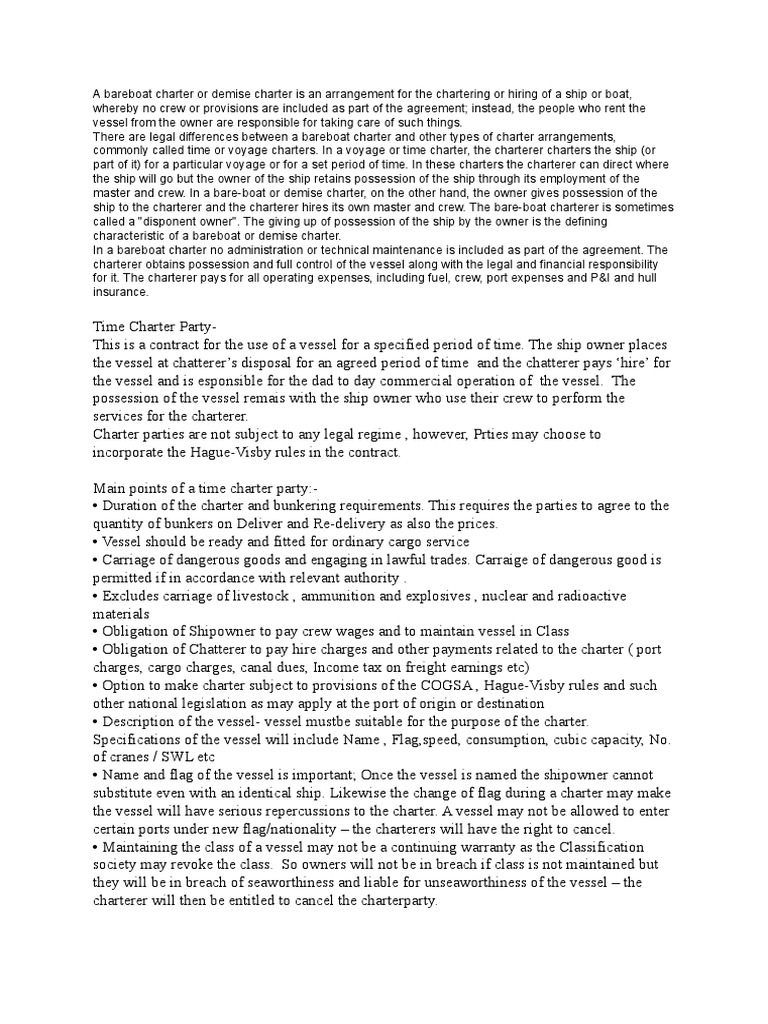 Bare Boat and Time Charter Party | PDF | Shipping | Private Law