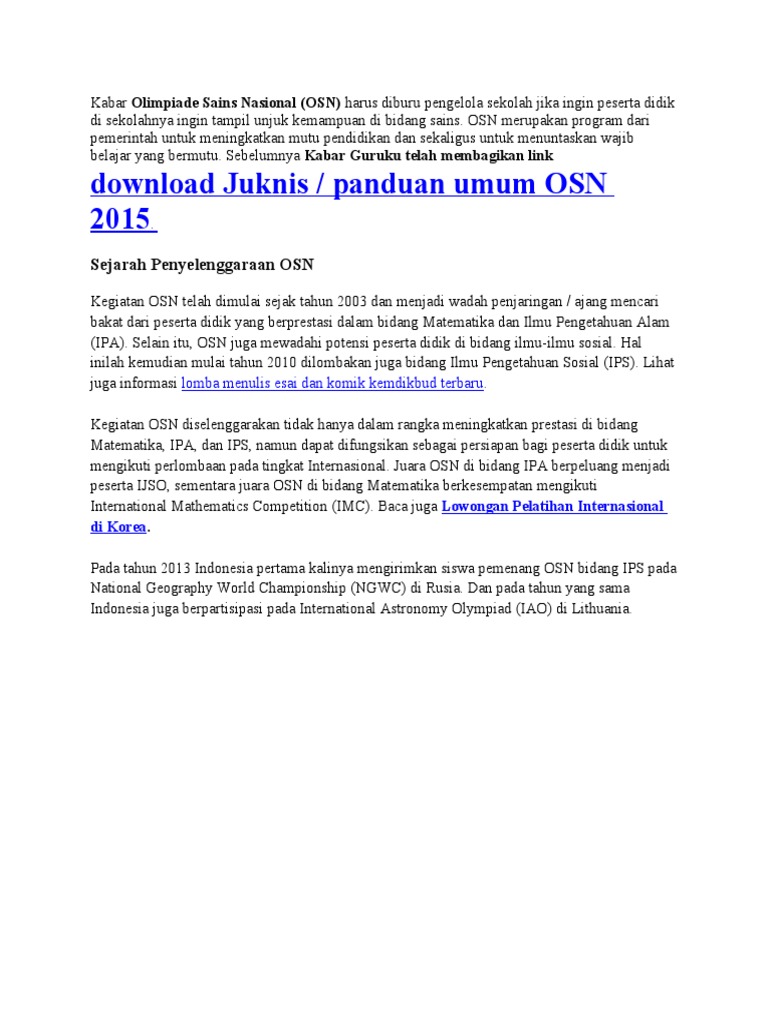 Sejarah Osn Dan Buku Panduan Juknis Osn PDF Free | PDF