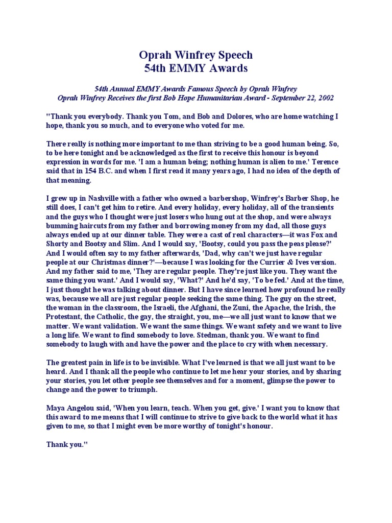 Oprah Winfrey Speech | PDF | Oprah Winfrey