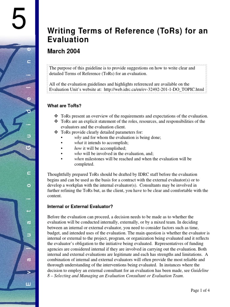 Writing ToR For An Evaluation (2004) | PDF | Evaluation | Data